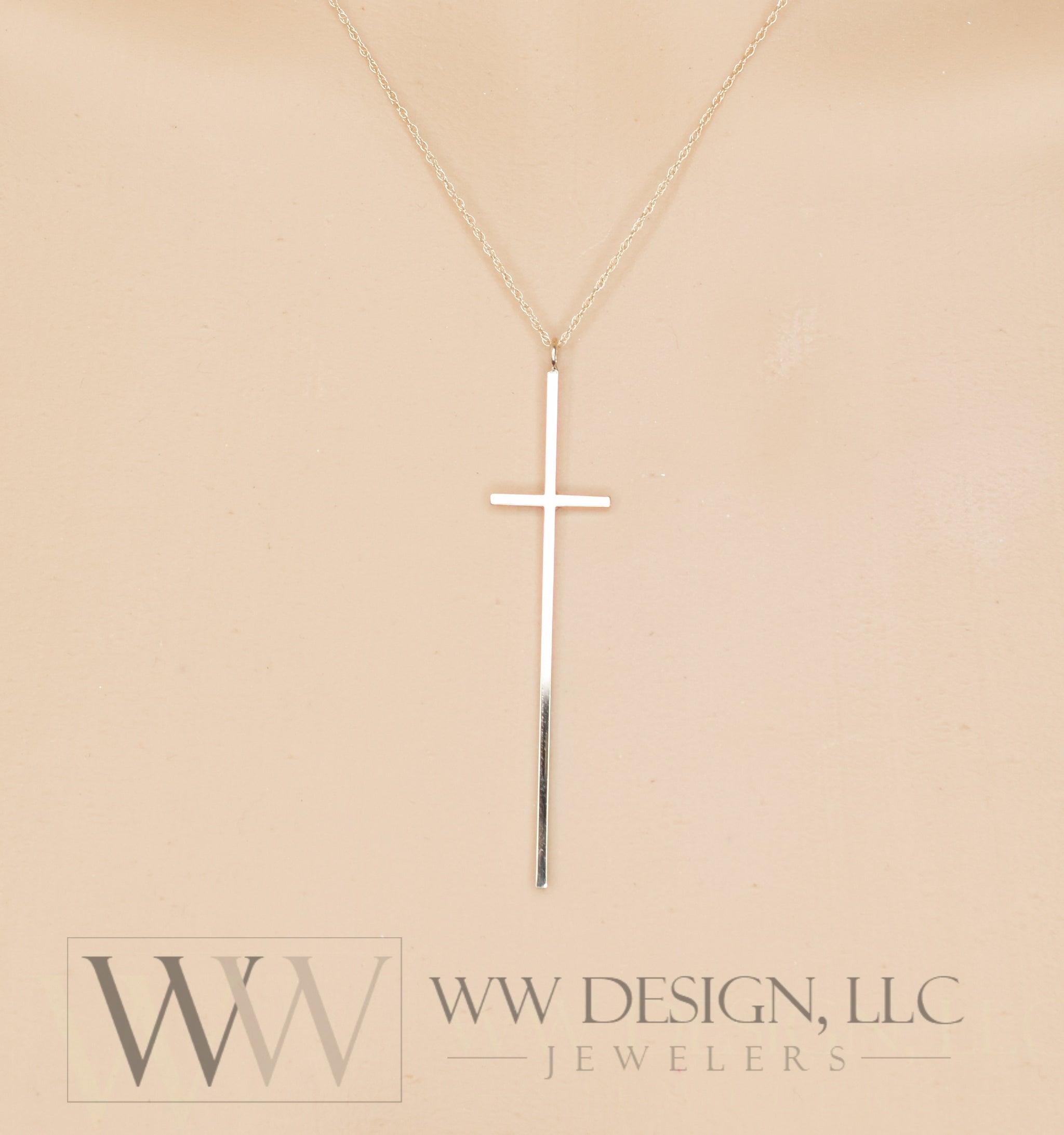 Minimalist Long CROSS Necklace - Customize- Sterling Silver or 14k Sol